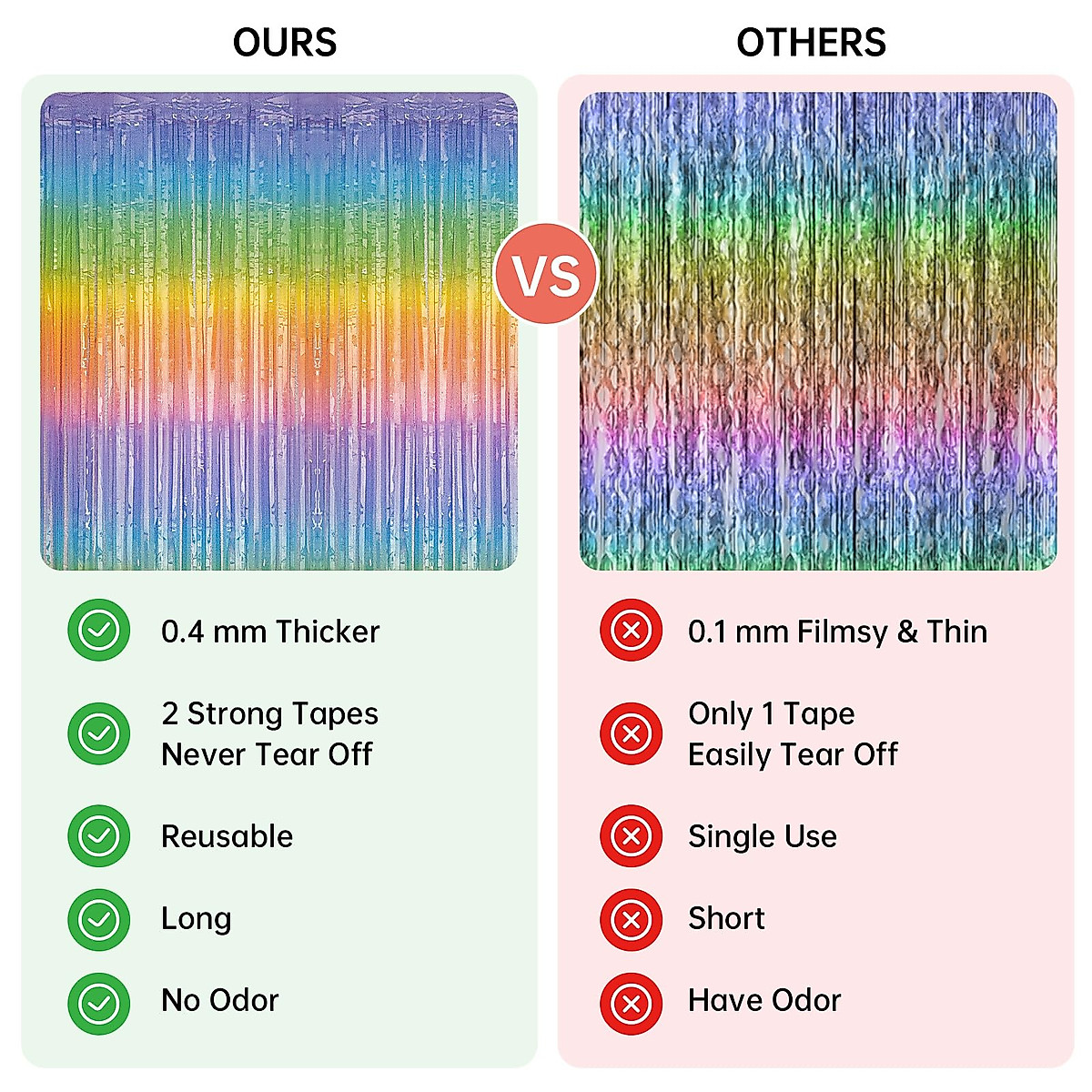 2 Pack 3.3 x 8.2 ft Tinsel Foil Fringe Curtain Backdrop, [Upgraded] Rainbow Metallic Streamers Backdrop Curtains for Birthday Decorations Girls Princess Bachelorette Unicorn Party Decorations