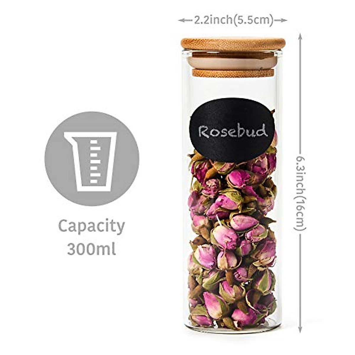 EZOWare 10oz Clear Glass Jars Bottle, 10pc Set Airtight Canister, Small Food Storage Containers with Natural Bamboo Lids and Chalkboard Labels for Kitchen, Bathroom, Home Decor, Party Favors