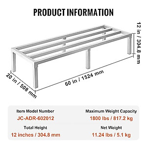 VEVOR Aluminum Dunnage Rack, 60” x 20” Commercial Food Floor Rack, 12” Off The Floor, 1800 lbs Capacity All-Welded Aluminum Storage Rack, for Storage in Restaurants, Kitchens, Garages and Vehicles