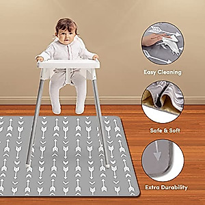 High Chair Mat for Floor Machine Washable, Splat Mat for Under High Chair 51" Large Waterproof, Baby Spill Mat for Art and Crafts Silicone Non Slip - Gray Arrow