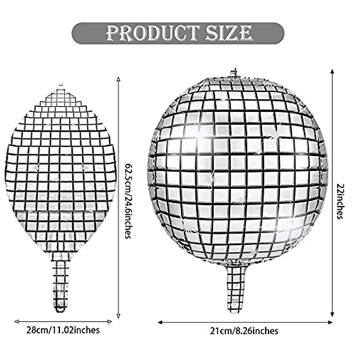 5 Pieces 22 Inches 4D Disco Ball Balloons Large Laser Foil Balloon Metallic Mirror Balloon for Disco Dance Party Birthday Party Wedding Ceremony (Basic Style)