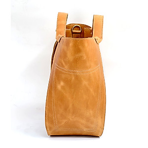Genuine Full Grain Leather Shoulder Tote Bag for Women (Tan)