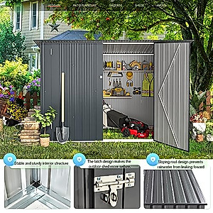 AECOJOY Storage Shed, 3 x 7 Ft Horizontal Bike Sheds & Outdoor Storage, Small Metal Outdoor Storage Cabinet for Garden