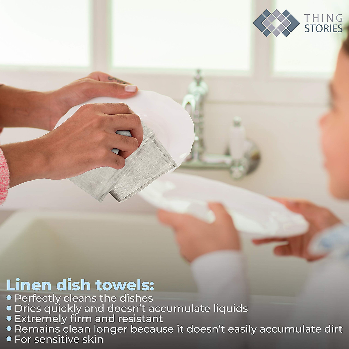 Pure 100% Linen Flax Washcloths - 4-Pack Natural Linen Dish Towels and Dish Cloths Set - Tea Towel Cloth Napkins - Small Hand Towels for Kitchen