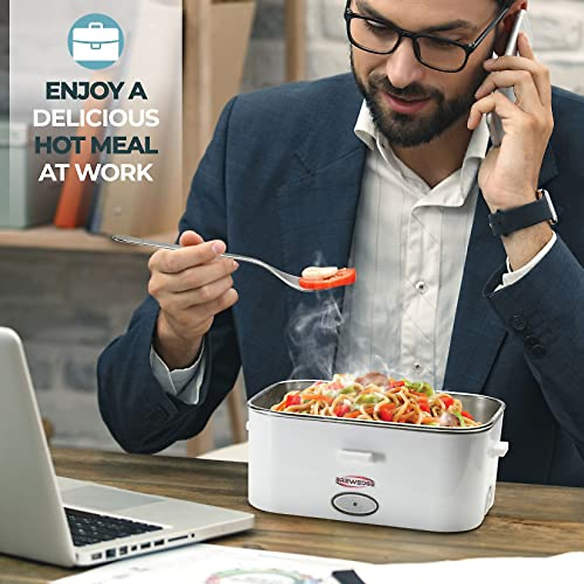 Electric Lunch Box Food Heater, Heated Lunch Box for Adults and kids, food warmer lunch box, 70W 110V/12V/24V, heating lunch box for work, food warmer for car, 1.8L with Cutlery Set & Ice Pack