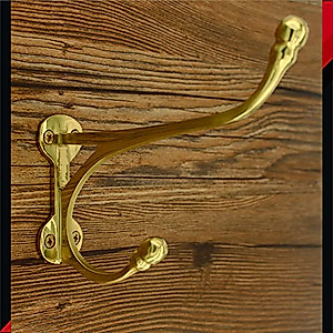 ZhongWang Hardware HB003 Bright Brass Coat & Hat Big Double Hooks/Abrigo y Sombrero de latón Brillante ganchos dobles Grandes