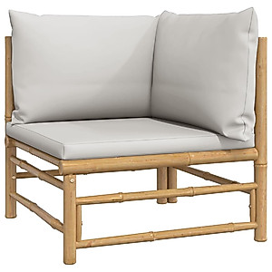vidaXL 8-Piece Bamboo Outdoor Patio Lounge Set with Light Gray Cushions - Modular Design, Comfortable Seat Experience, Practical Table
