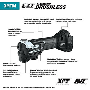 Makita XMT04R1B 18V LXT® Lithium-Ion Sub-Compact Brushless Cordless StarlockMax® Oscillating Multi-Tool Kit (2.0Ah)