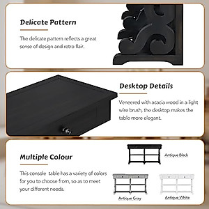 Retro Wood Console Table with Ample Storage, Classic Sideboard with 2 Drawers and Open Adjustable Shelves for Entrance Dinning Room Living Room Corridor Hallway (Antique Black-pzm3)