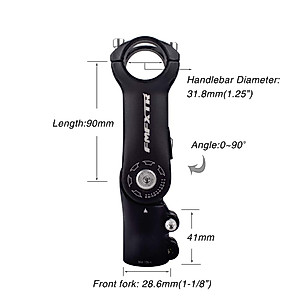 FOMTOR Adjustable Stem 0~90 Degree 90mm MTB Adjustable Bike Stem for 31.8mm(1.25") Handlebar, Suitable for Most of Mountain bike, Road bike, BMX
