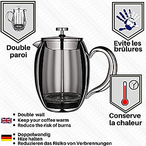 Cafetiere French Press Coffee Maker by VeoHome - Unbreakable and keeps coffee hotter for a long time thanks to its double wall (0.75 Liter)