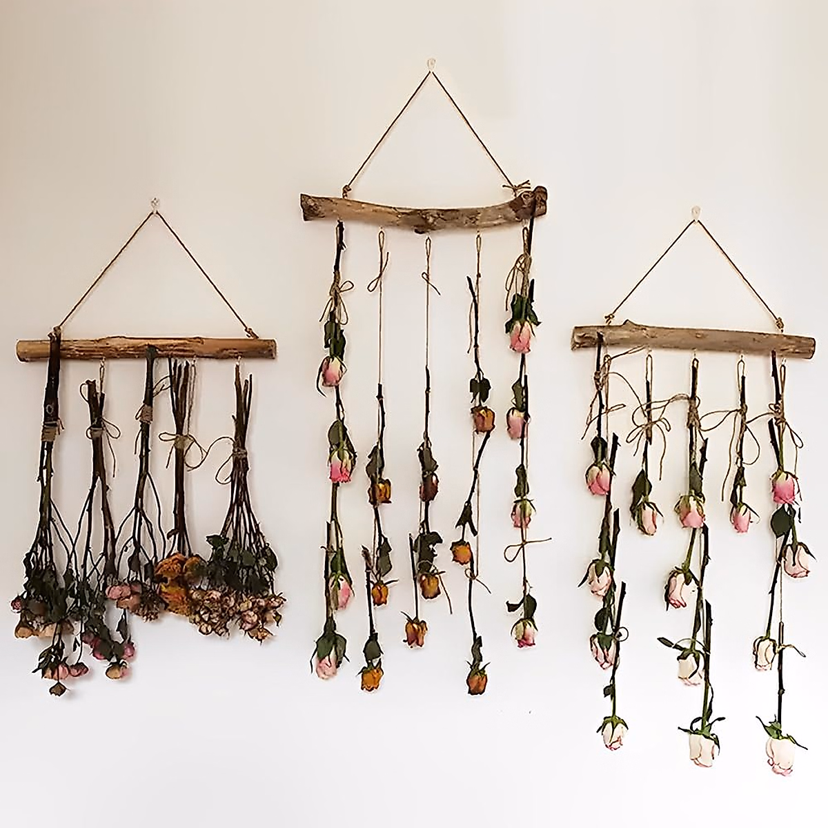 Logs for Decoration Natural Driftwood Decorative Branches Home Wall Hanging Decor Jewelry Organizers with 5 Hooks (15 Inch)