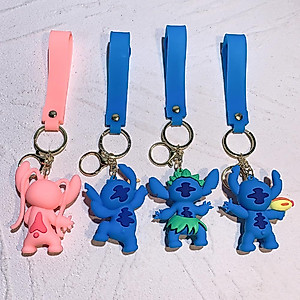 feimeng jewelry Anime Cute Stitch Silicone Keychain, PVC Pendant Key Chain Ring Holder Wristlet Accessories for Kids Gifts (Angel - Love)