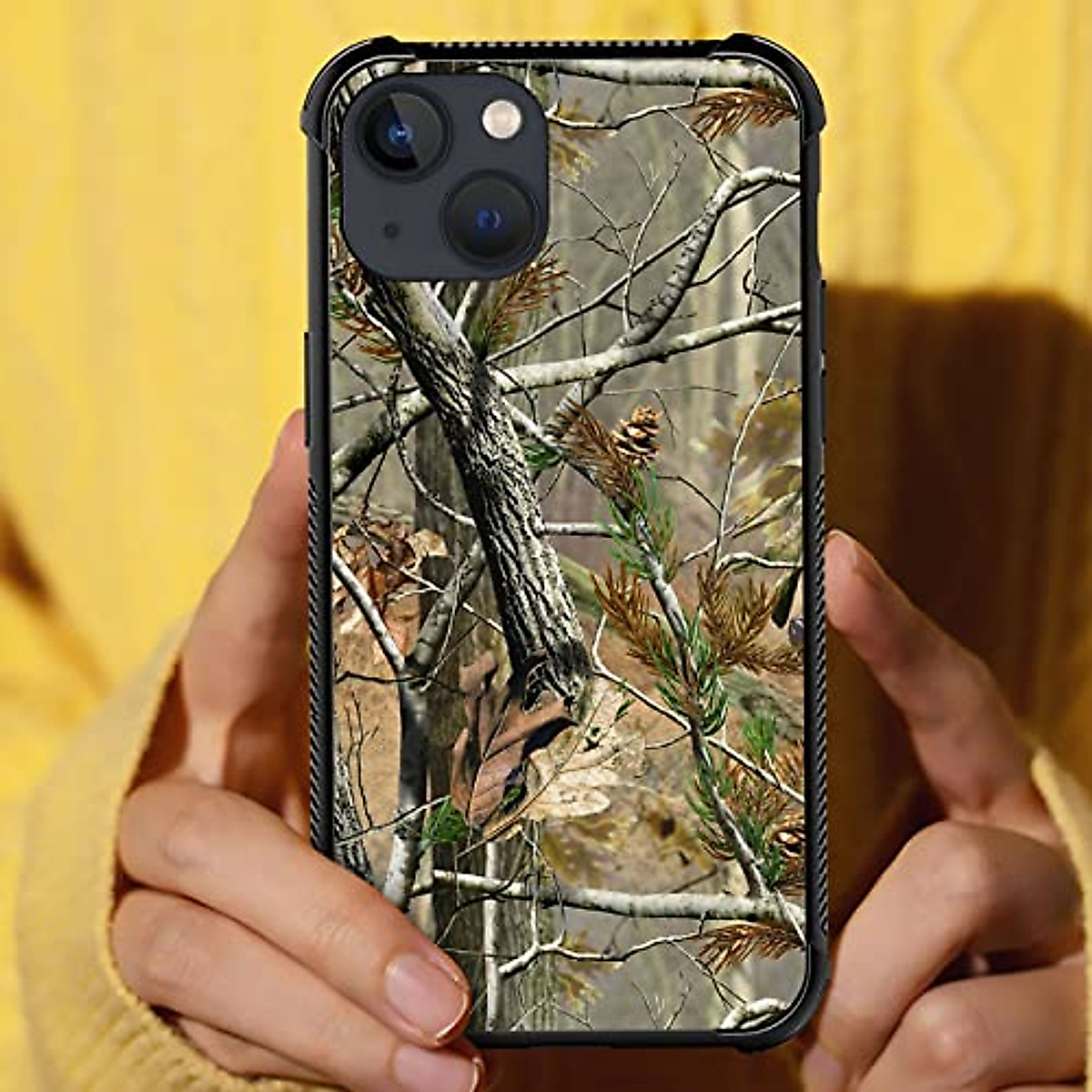 Yesad Compatible with iPhone 13 Mini Case,Real Jungle Camo Soft TPU Bumper Shockproof Tempered Glass Back Cover Case for Apple iPhone 13 Mini