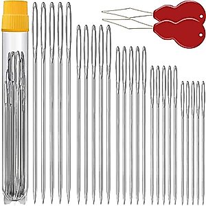 25/50 PCS Premium Large Eye Large gage Needles for Hand Sewing with 2 Needle Threaders, Assorted Sizes, Embroidery Needles for Hand Sewing, Big Eye Needle