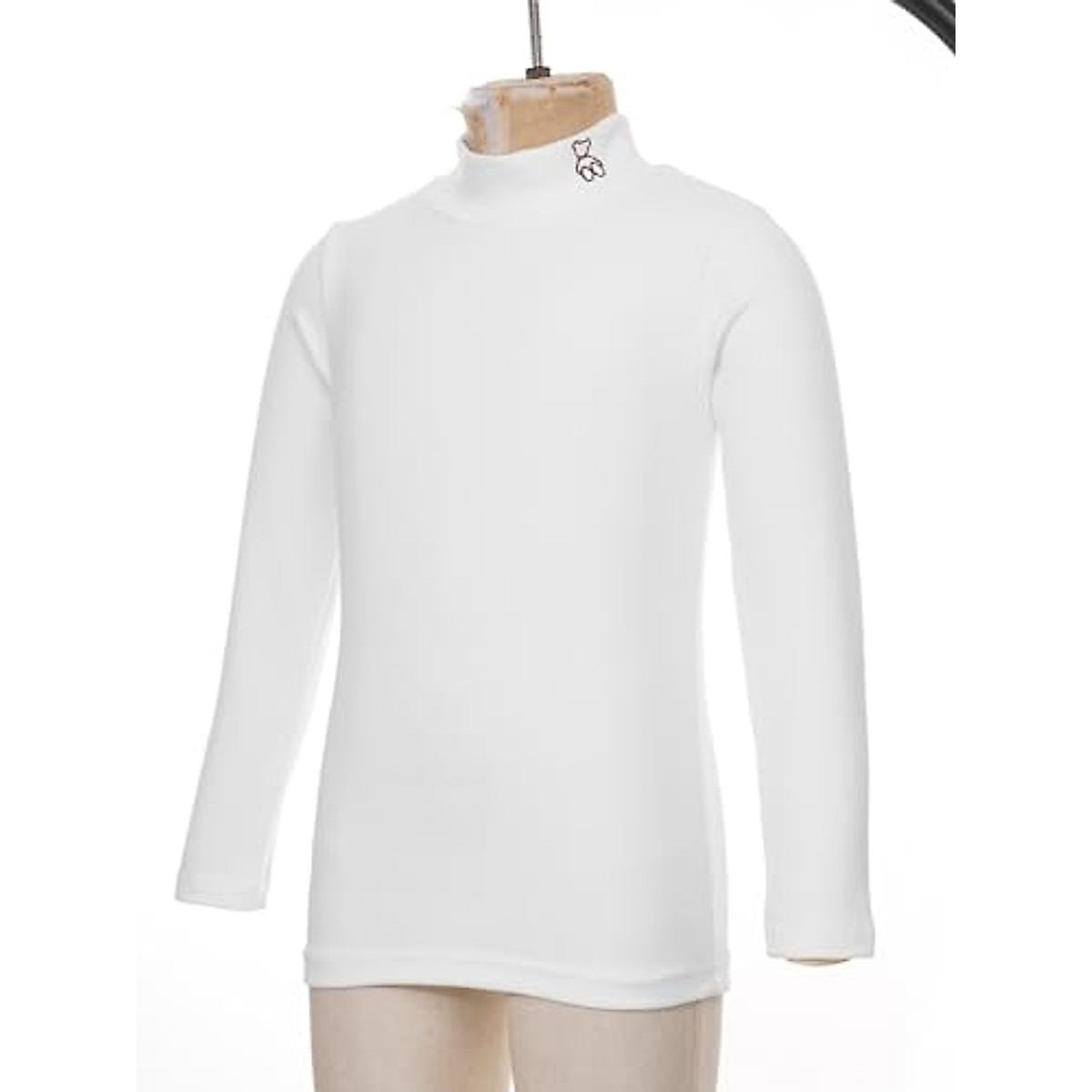 Kvysinly Boys Girls Thermal Underwear Tops Bear Embroidery Turtleneck Long Sleeve Pullover Baselayer T-Shirt Undershirt White 9-10 Years