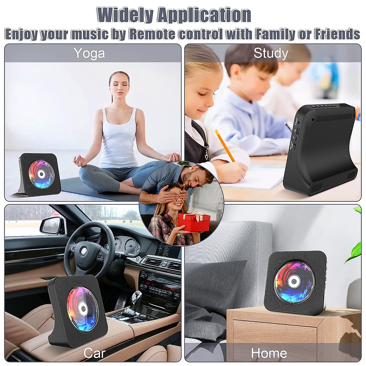 Fohil Portable CD Player with Bluetooth, 4000mAh Rechargeable Desktop CD Music Player for Home with Built-in Double HiFi Sound Speakers, Battery LED Screen CD Player Support AUX&USB FM Radio