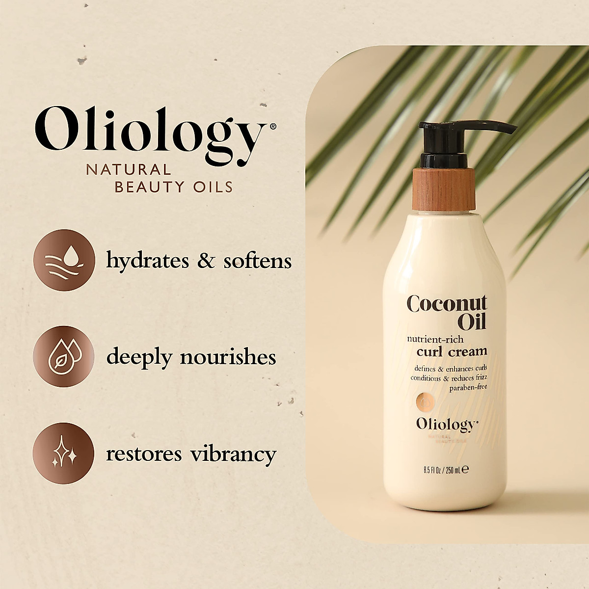 Oliology Coconut Oil Curl Cream - Defines & Enhances Curls & Waves | Botanically Infused | Conditions & Reduces Frizz | Made in USA, Cruelty Free & Paraben Free (8.5oz)