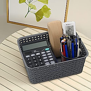 Ggbin 6-Pack Woven Plastic Storage Basket, Pantry Organizer Basket Bins, Gray