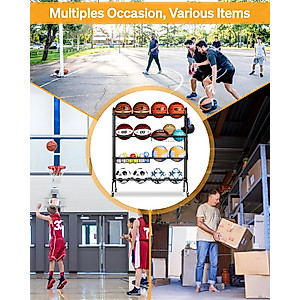 EXTCCT Basketball Rack, Outdoor Rolling Basketball Shooting Training Stand,Sports Equipment Storage with Wheels, Garage Four-layer ball Holder With Two Basket For Basketballs Footballs Volleyball