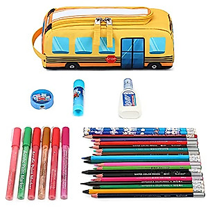 LEDAOU Cute Pencil Case for Kids Girls Boys Pencil Pouch kawaii Pen Pencil Box Bag Holder for School Students (Yellow School Bus)