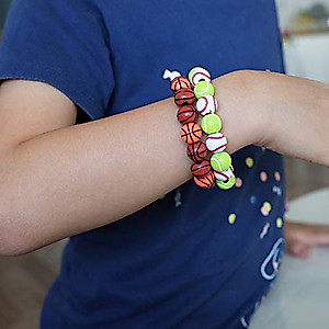 15 Styles Sports Beads Football Baseball Basketball Tennis Volleyball Soccer with 1 Roll of Elastic Rope and a Plastic Box for DIY Bracelet Necklace Making