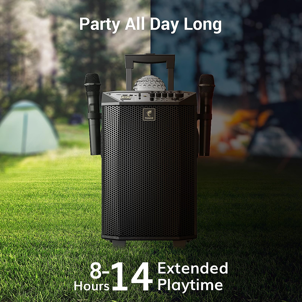 Wireless Karaoke Machine for Adults, TONOR PA System Portable Bluetooth Singing Speaker with Dual Wireless Microphones Microfono, Disco Ball for Home Karaoke, Party, Class and Church K20