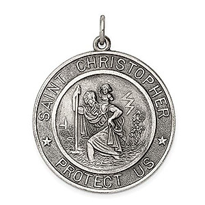 IceCarats 925 Sterling Silver Vintage Saint Christopher Medal Patron of Travelers Athletes Protection Necklace Christian Religious Pendant Faith Charm Only