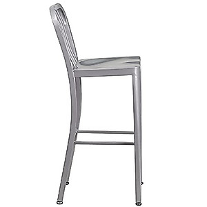 Flash Furniture Gael Commercial Grade 2 Pack 30" High Silver Metal Indoor-Outdoor Barstool with Vertical Slat Back