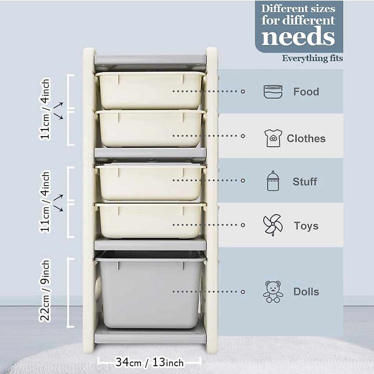 WEDANTA Kids Large Toys Storage Organizer Shelf Organizer for Books and Toys with 11 Bins 2 Cabinets and 3 Shelves Multipurpose Toy and Book Storage Solution for Kids - Toy Bin Storage