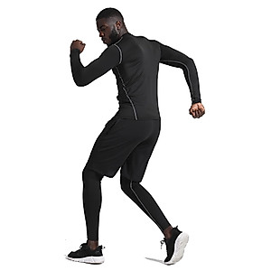 BUYJYA 5Pcs Men's Compression Pants Shirt Top Long Sleeve Jacket Athletic Sets Gym Clothing Mens Workout Valentine's Day gift Gray