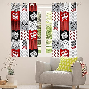 5Pcs Red Fire Truck Car Duvet Cover Set Queen Size & Curtain Set: 1 Duvet Cover + 2 Pillowcase + 2 Panels of 42 W x 63 L inch Each