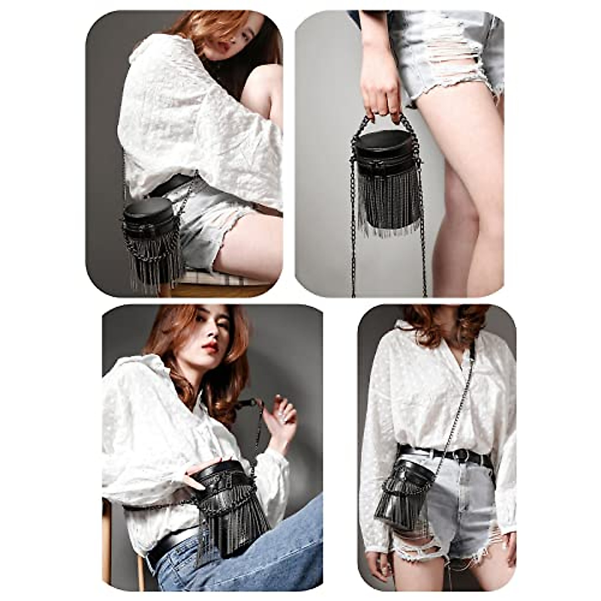 FONETTOS Y2K Punk Bag Tassel Totes Gothic Fringe Bag Women Shoulder Funky Bags Sourpuss Rock Fashion Crossbody Handbag