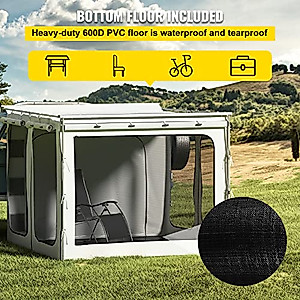 VEVOR Car Awning Room Accessory, Fit 8.2' x 8.2', 300D Oxford Car Awning Camping Tent with PVC Floor, Heavy Duty Extend Shelter for Car Awning SUV Tent Camper Van Overland Gear, Grey, Room Only
