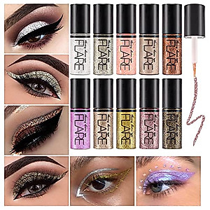 evpct 10 Colors Glitter Liquid Gel Eyeliner Eye Glitter Eyeshadow Makeup Set Pink Brown White Gold Glitter Liquid Eye shadow Set delineador de ojos contra el agua delineadores de colores para ojos