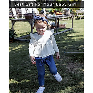 NZRVAWS 12 Months Baby Girls Clothes Infant Outfit 6 Months Toddler Long Sleeve Ruffle White Shirt Tops + Denim Blue Long Pants Fall Winter