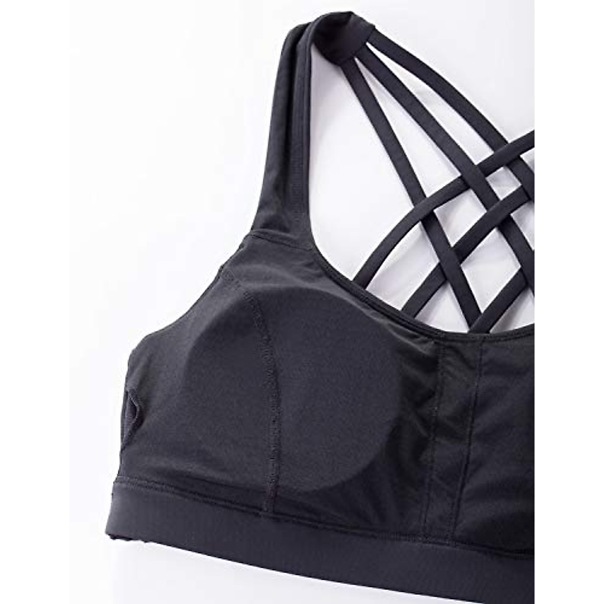CRZ YOGA Women's Strappy Sports Bra Full Coverage Padded Full Size Criss Cross Workout Yoga Bra Tops Black-Full Size 38DD