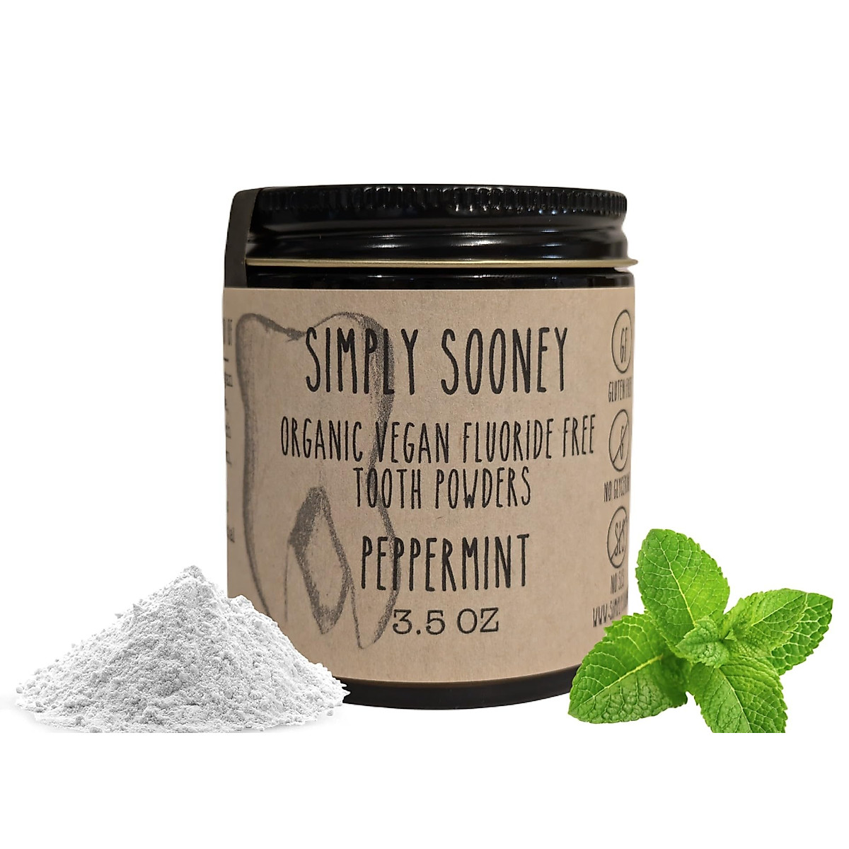 Simply Sooney Remineralizing Vegan Fluoride Free Tooth Powder Peppermint Formula I Glass Jar I Stronger Teeth I Fresh Breath I with Xylitol I Organic Ingredients