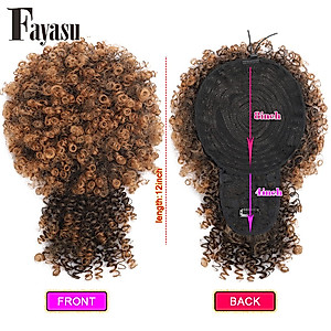 Fayasu Afro Puff Drawstring Ponytail with Kinky Curly Hair Clip in Bangs Short Ponytail Extension Black Girl Updo Hairpieces for Black Women (T30)
