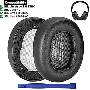 Live 650 BTNC Ear Pads, Replacement Protein Leather Earpads Memory Foam Ear Cushions Pads for JBL Lifestyle E65BTNC Live 650BTNC Tune 660BTNC Duet NC Noise-Cancelling Headphones - Leather Black