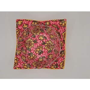 Yellow Flowers on Pink Microwave Cozy Yellow Dahlia Reversible Soup Bowl Buddy Microwaveable Potholder Floral Handmade Housewarming Hostess Mothers Day Gifts Under 10