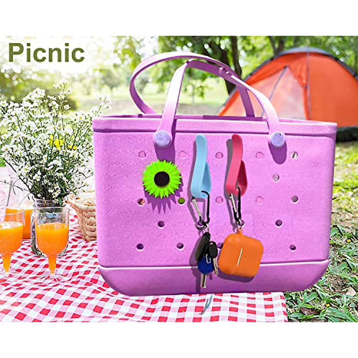 Aovaely 2 Pack Beach Bag Charms Hooks, Beach Bag Accessories Inserts for Hanging Key Cup Holder Tote Bag Accessories for Beach Camping