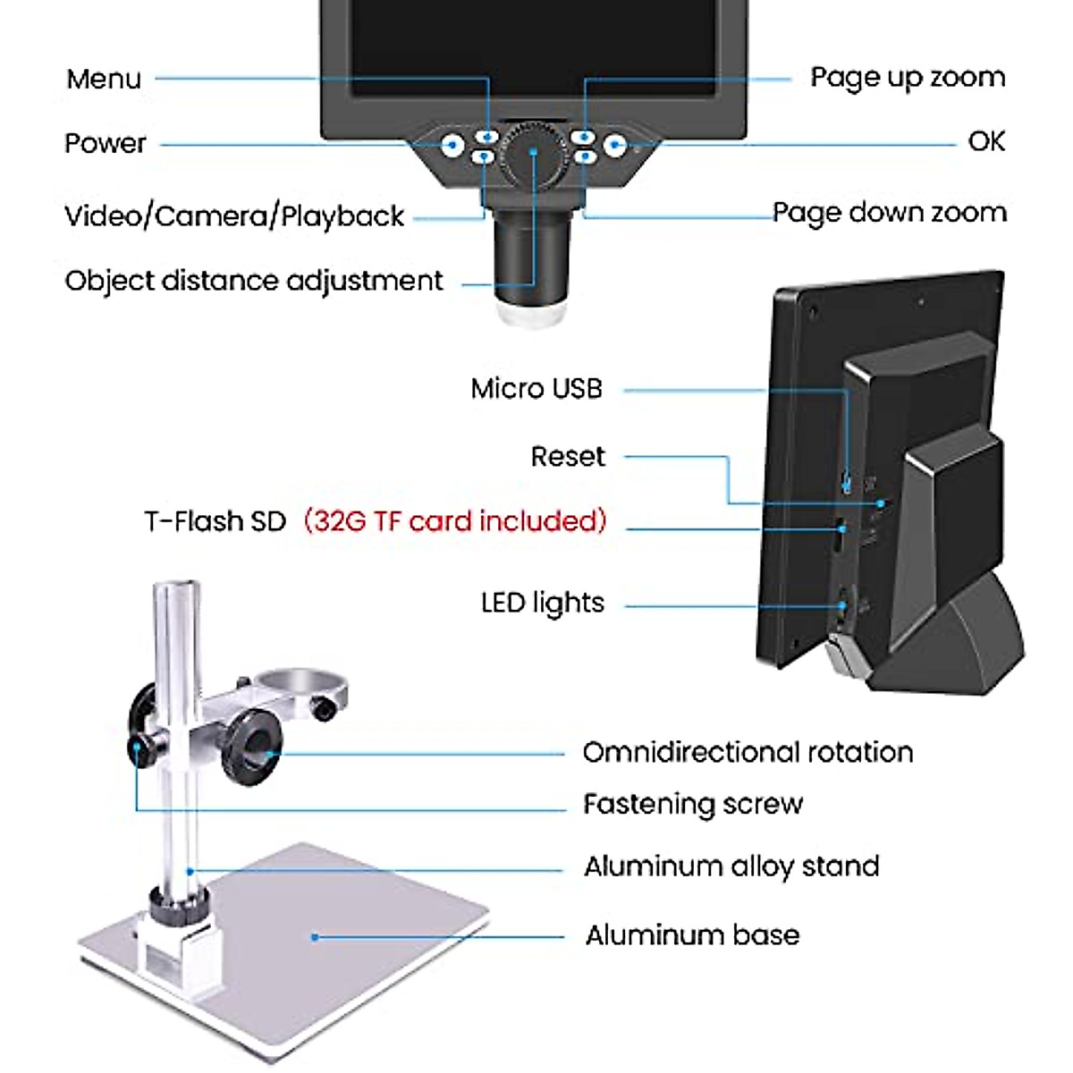 7 inch LCD Digital USB Microscope with 32G TF Card,Micsci 1200X Magnification 12MP 1080P Handheld Camera Video Recorder,PC View,Rechargeable Battery,Fill Lights for Coins PCB Soldering Circuit Board