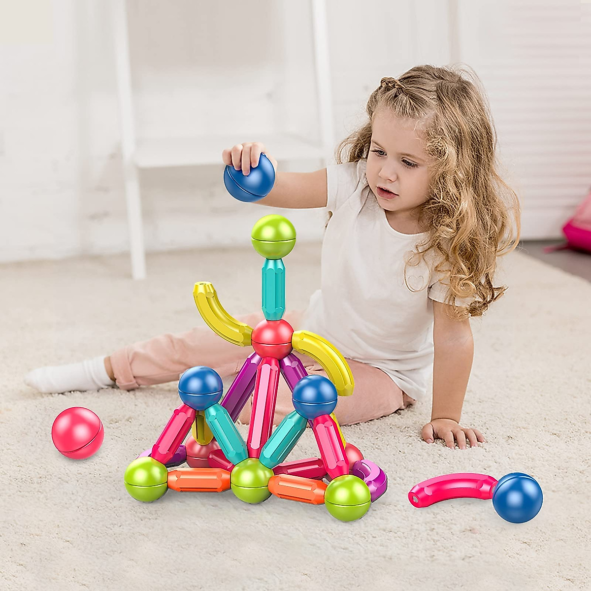 Ferthor Fun Magnetic Balls and Rods Set Building Blocks Magnets for Kids,Learning & Education Toys,Magnetic Sticks Blocks,Montessori Toys for Toddlers,Boys&Girls Gifts (64pcs)