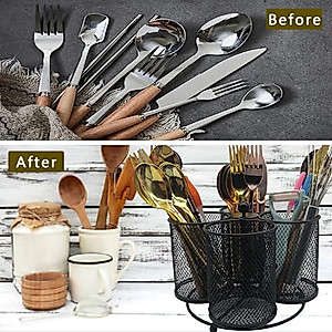 BESSKON 360° Rotating Kitchen Silverware Organizer,Utensil Organizer,4 Compartment Flatware Organizer,Countertop Utensil Holder for Spatula,Knives,Spoons and Forks,Counter Cutlery Caddy for Party