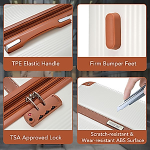 Merax Hardside Rugged Travel Suitcase Luggage with 8 Spinner Wheels, Collision-Protection Angle, 3-Piece Set, TSA Lock, Expandable, Carry-On Luggage (20/24/28,White)