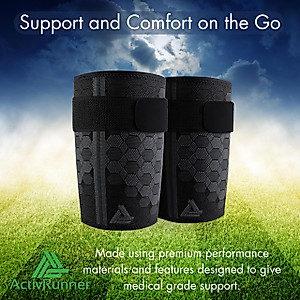 ActivRunner Thigh Compression Support Sleeve (2 per Pack), Breathable with Adjustable Non-Slip Strap for Hamstring and Quadricep Muscle Injury and Strain Recovery. Suitable for Men and Women