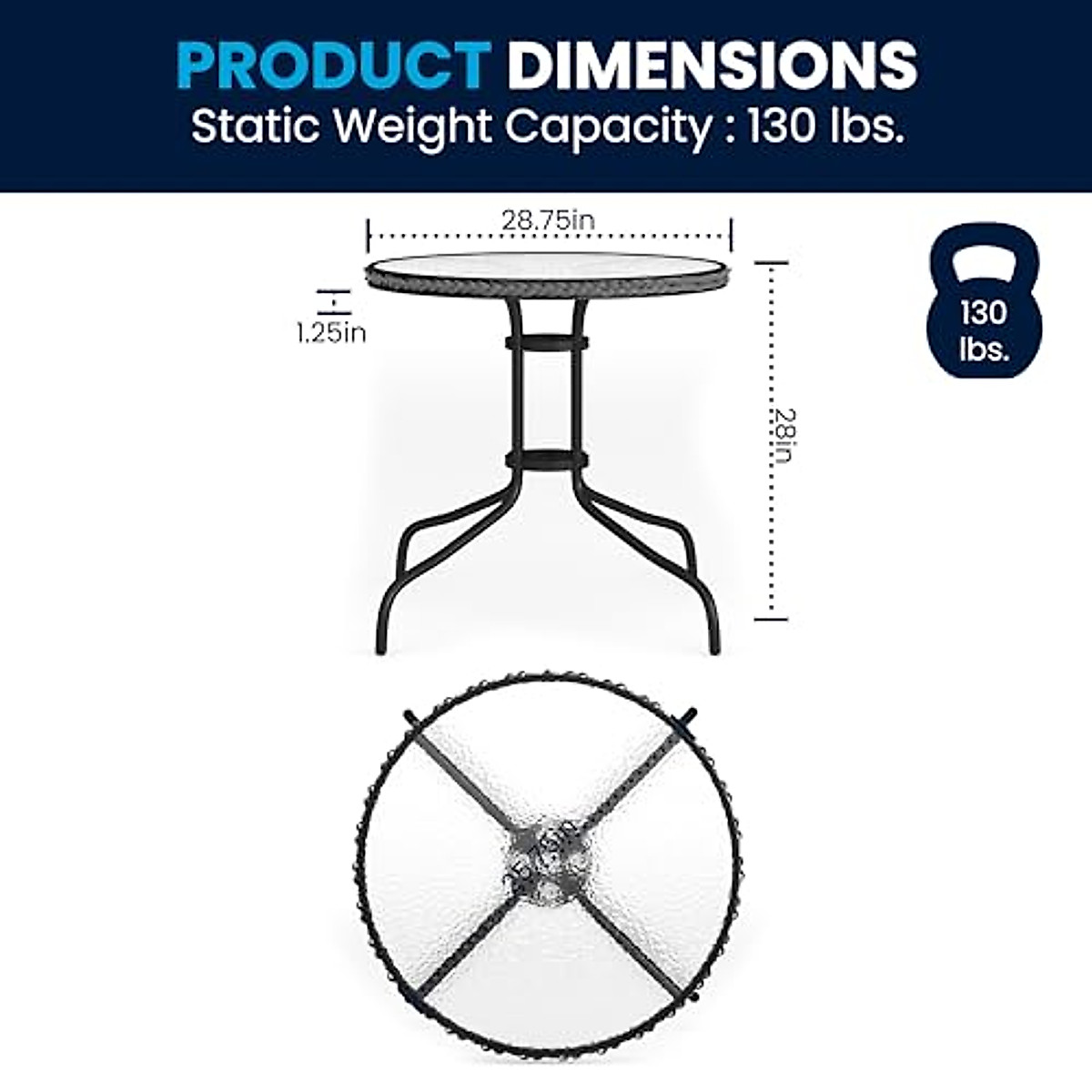 Flash Furniture 3-Piece Patio Dining Set with Round Glass Metal Table and 2 Stackable Rattan Chairs, Indoor/Outdoor Bistro Table and Chairs Set, Gray