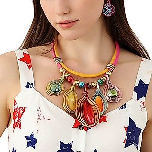 Barode African Statement Choker Necklaces Colorful Chunky Bib Collar Necklace Ethnic Indian Tribal Jewelry Set for Women (A)