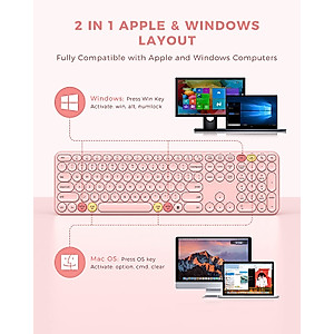 PEIOUS Wireless Keyboard and Mouse Combo, Cute Rose Gold Keyboard with USB and Type C Receiver, Round Keys, Compatible with MacBook, Windows 7/8/10, Laptops (Pink)